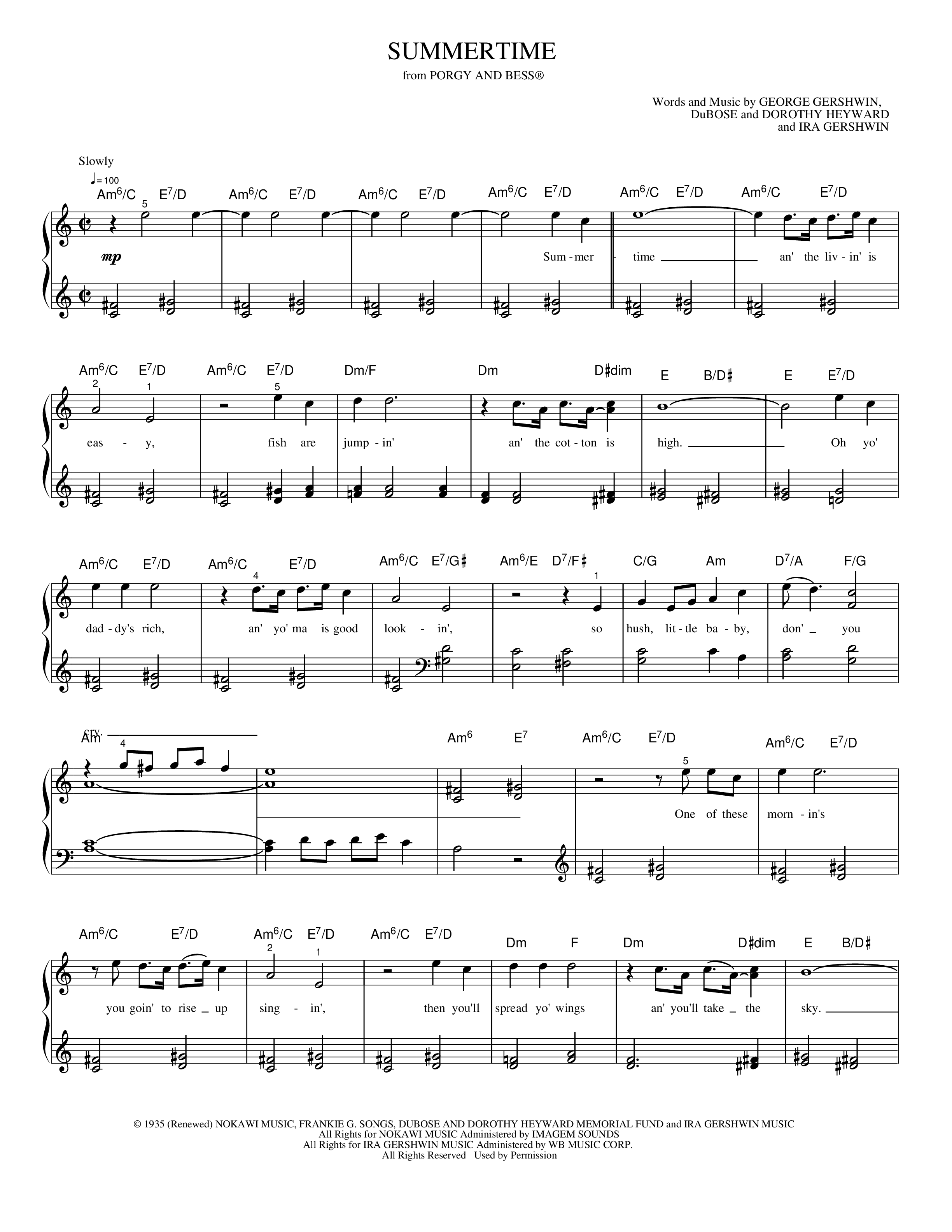 Play Official version of Summertime Sheet Music by George Gershwin, Ira Gershwin for Piano ...