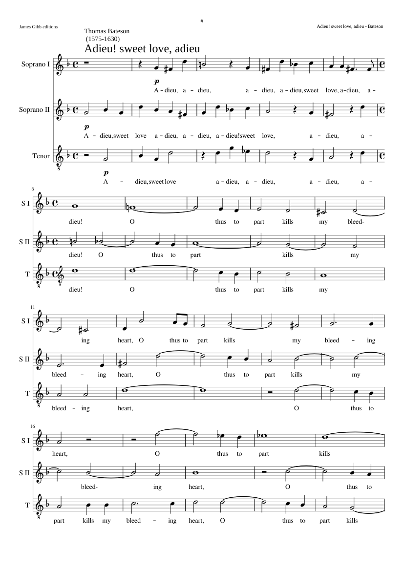 Adieu! sweet love, adieu - Thomas Bateson Sheet music for Tenor ...
