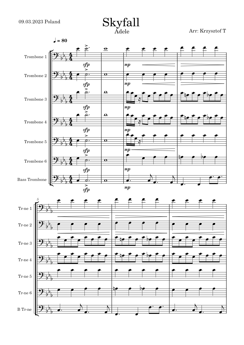 Skyfall – Adele zespół puzonowy Sheet music for Trombone (Brass ...