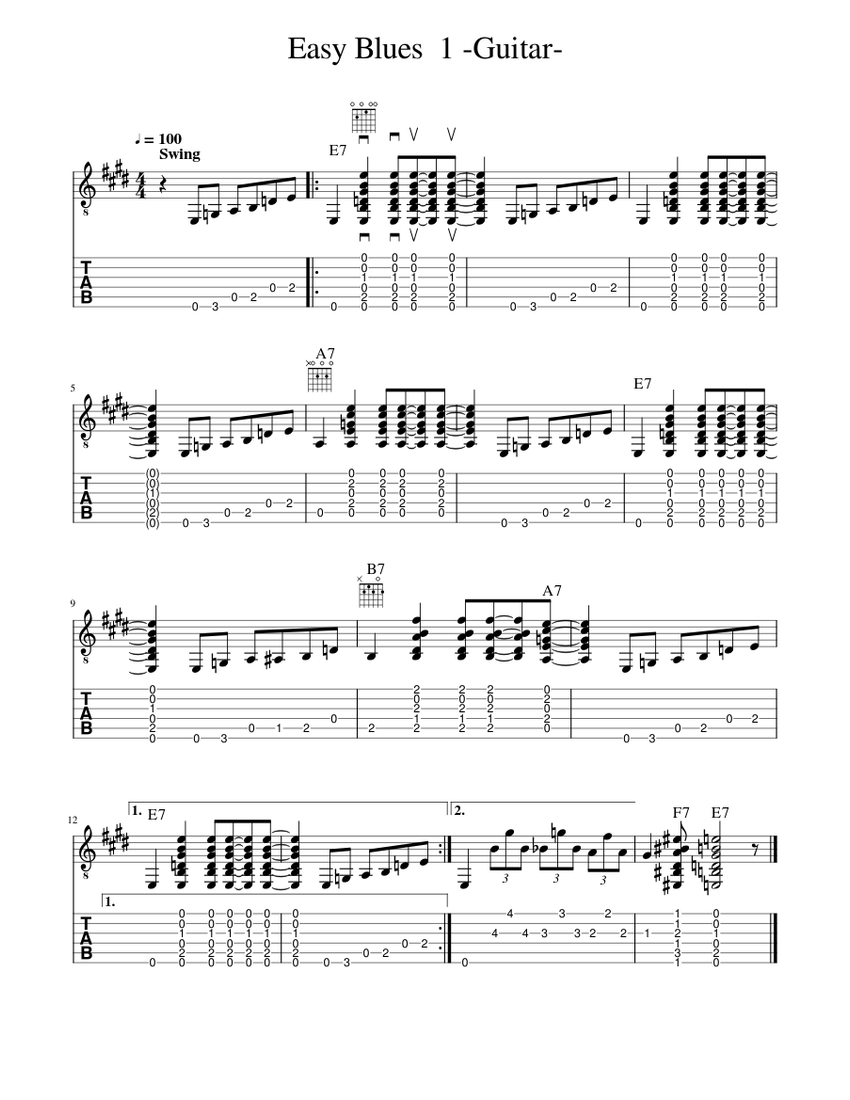 Easy Blues 1 -Guitar- Sheet music for Guitar (Solo) | Musescore.com