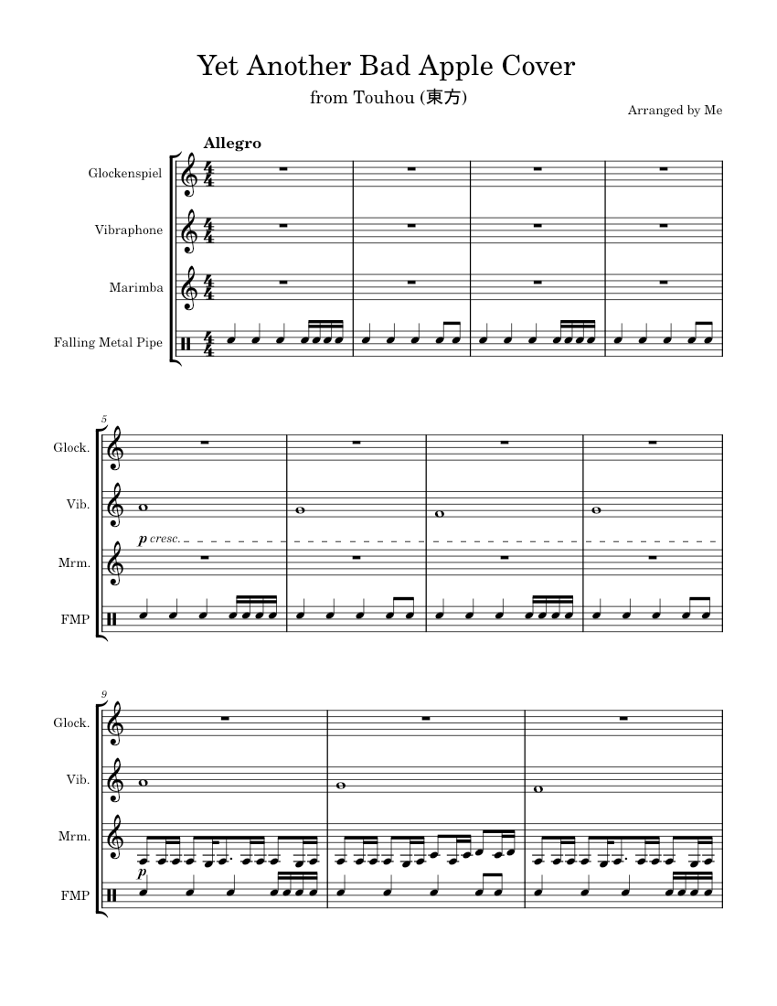 Yet Another Bad Apple Cover Sheet music for Vibraphone, Glockenspiel ...