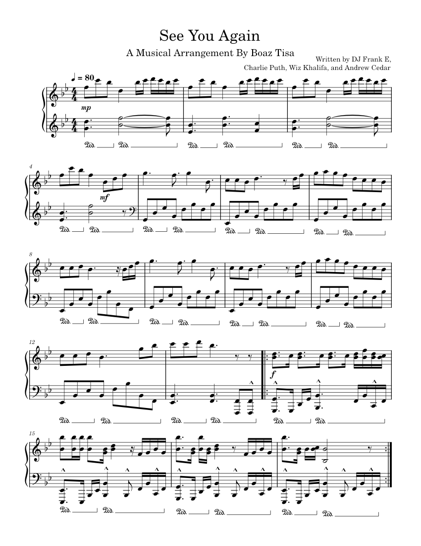 See you again – Wiz Khalifa Sheet Music for Piano (Solo) | MuseScore.com
