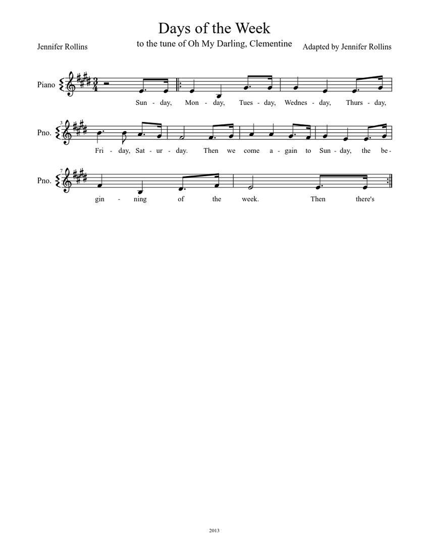 Days of the Week Sheet music for Piano (Solo) | Musescore.com