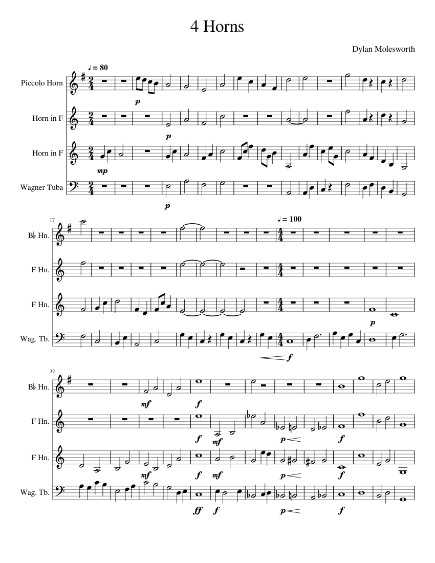 4 Horns Sheet music for French horn, Brass (other) (Mixed Quartet ...
