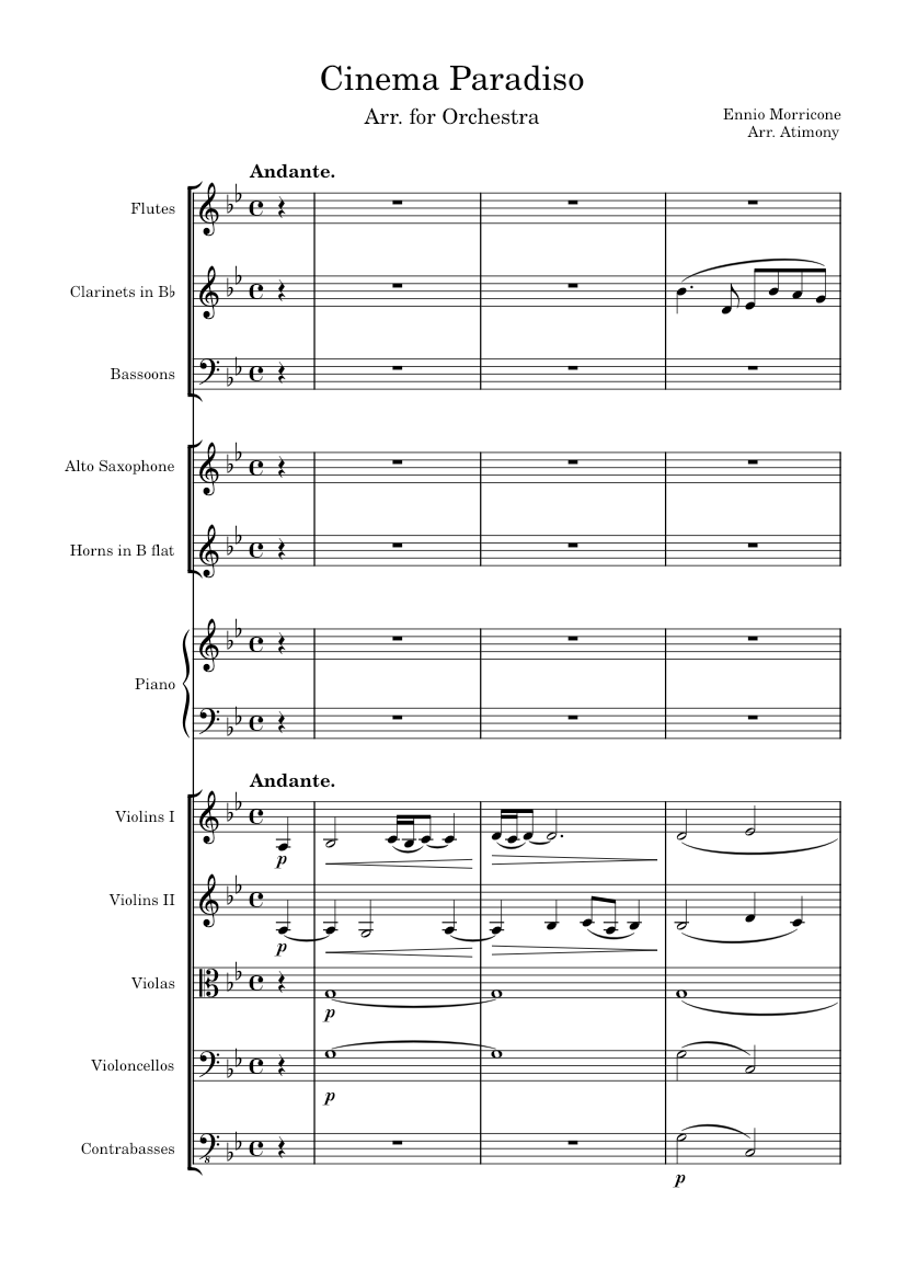 Cinema Paradiso Love Theme for Orchestra Sheet Music for Piano, Flute ...