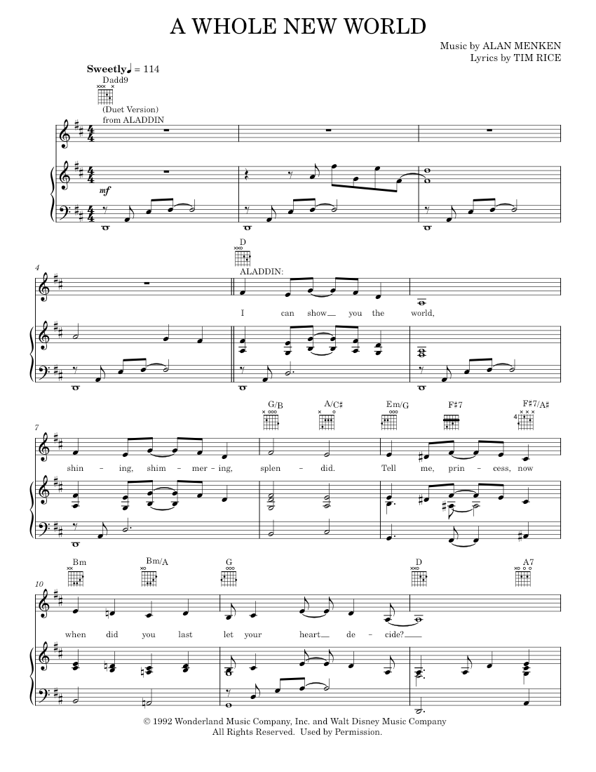 Play Official version of A Whole New World sheet music by Alan Menken for Piano, Vocals ...