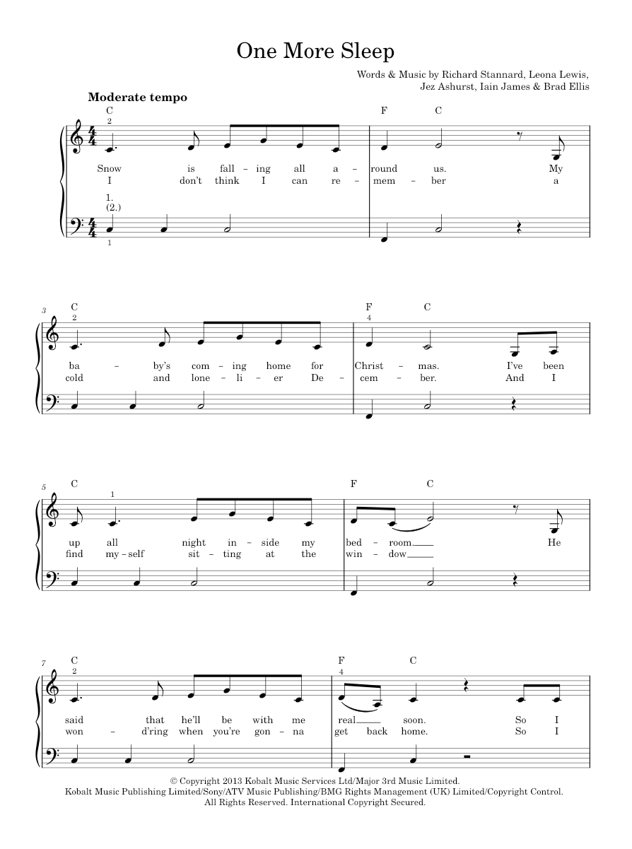 one more sleep Sheet music for Piano by Leona Lewis Official ...