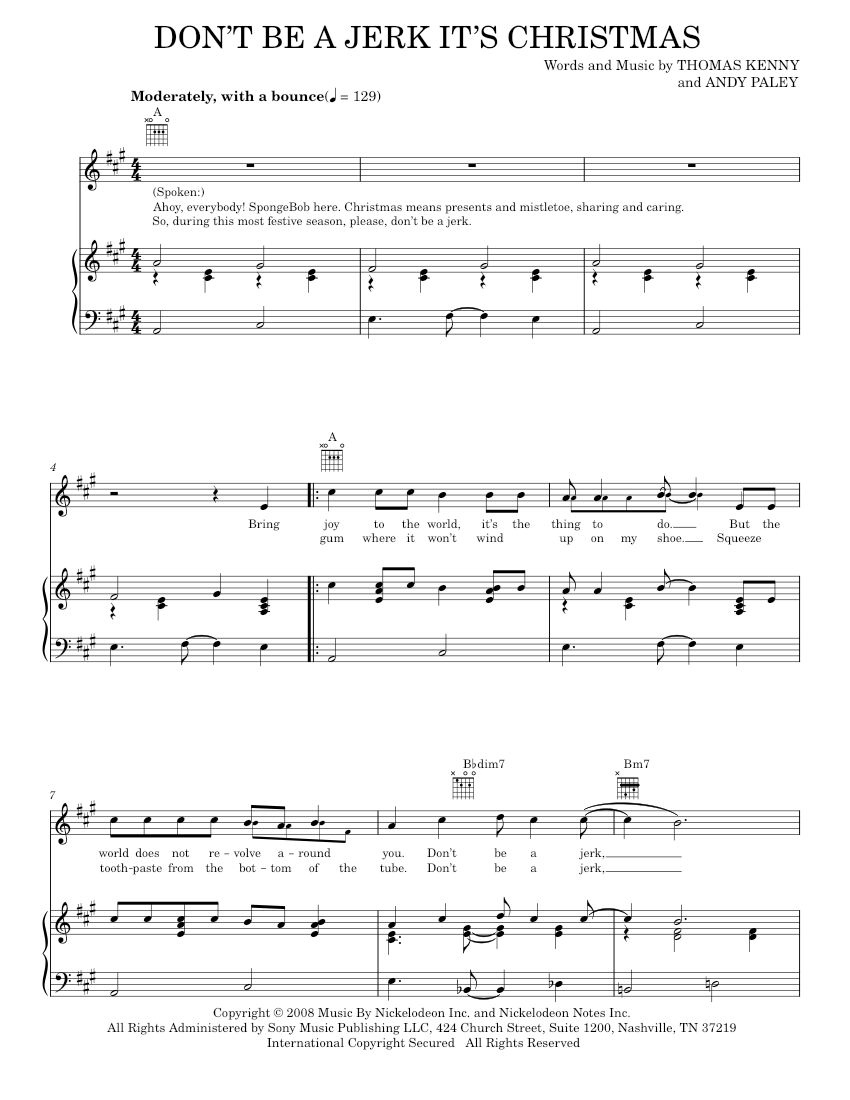 Don't Be A Jerk It's Christmas (from SpongeBob SquarePants) Sheet music ...