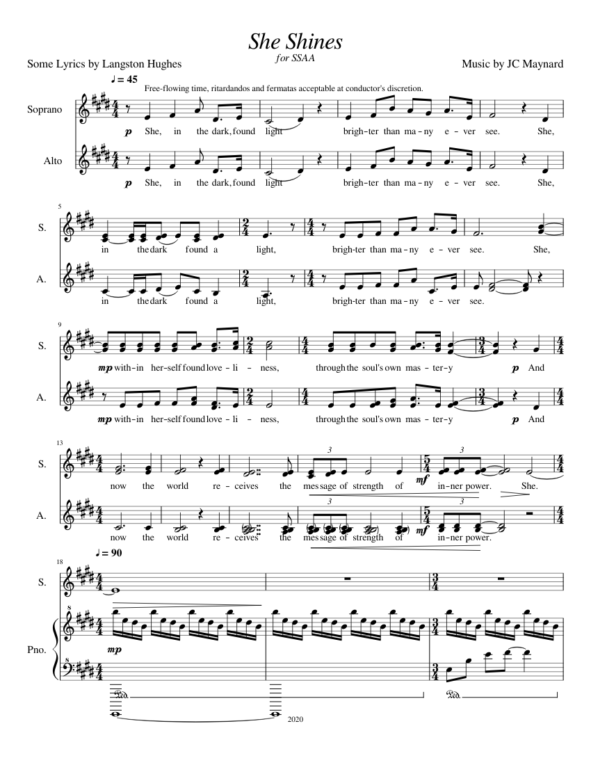She Shines for SSAA Sheet music for Piano, Soprano, Alto (Mixed Trio ...