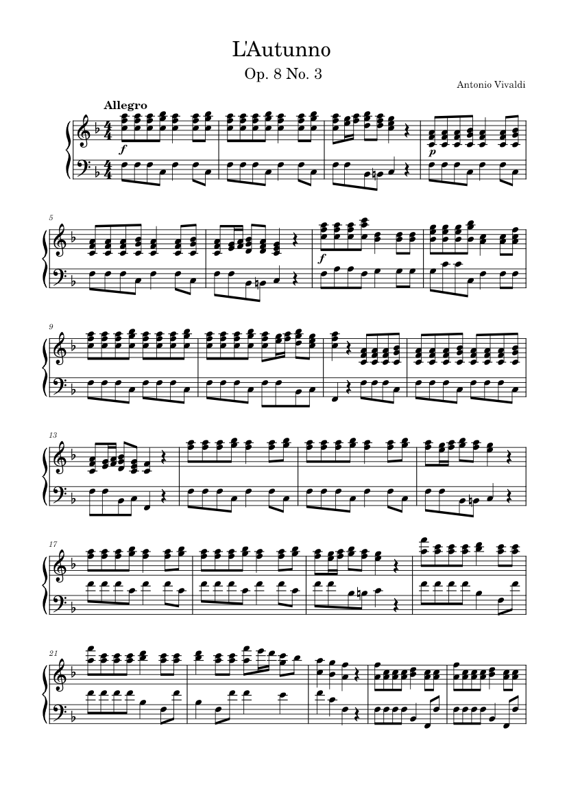 The Four Seasons - L'Autunno Sheet Music for Piano (Solo) | MuseScore.com