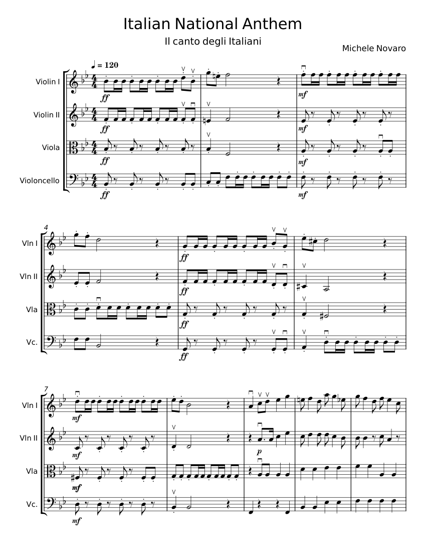 Italy National Anthem - Misc Traditional Sheet music for Viola, Strings group (Mixed Quartet ...