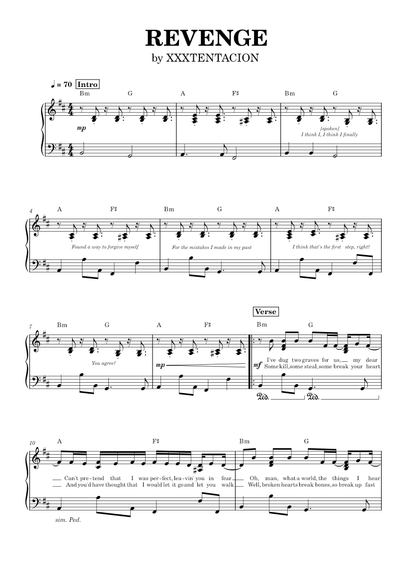 Play Official version of Revenge Sheet Music by XXXTENTACION for Piano ...