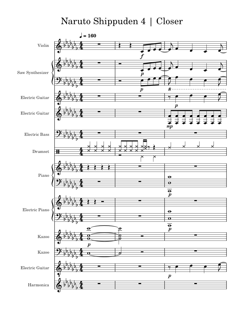 Naruto shippuden 4 CLOSER Sheet music for Piano, Kazoo, Violin, Guitar ...