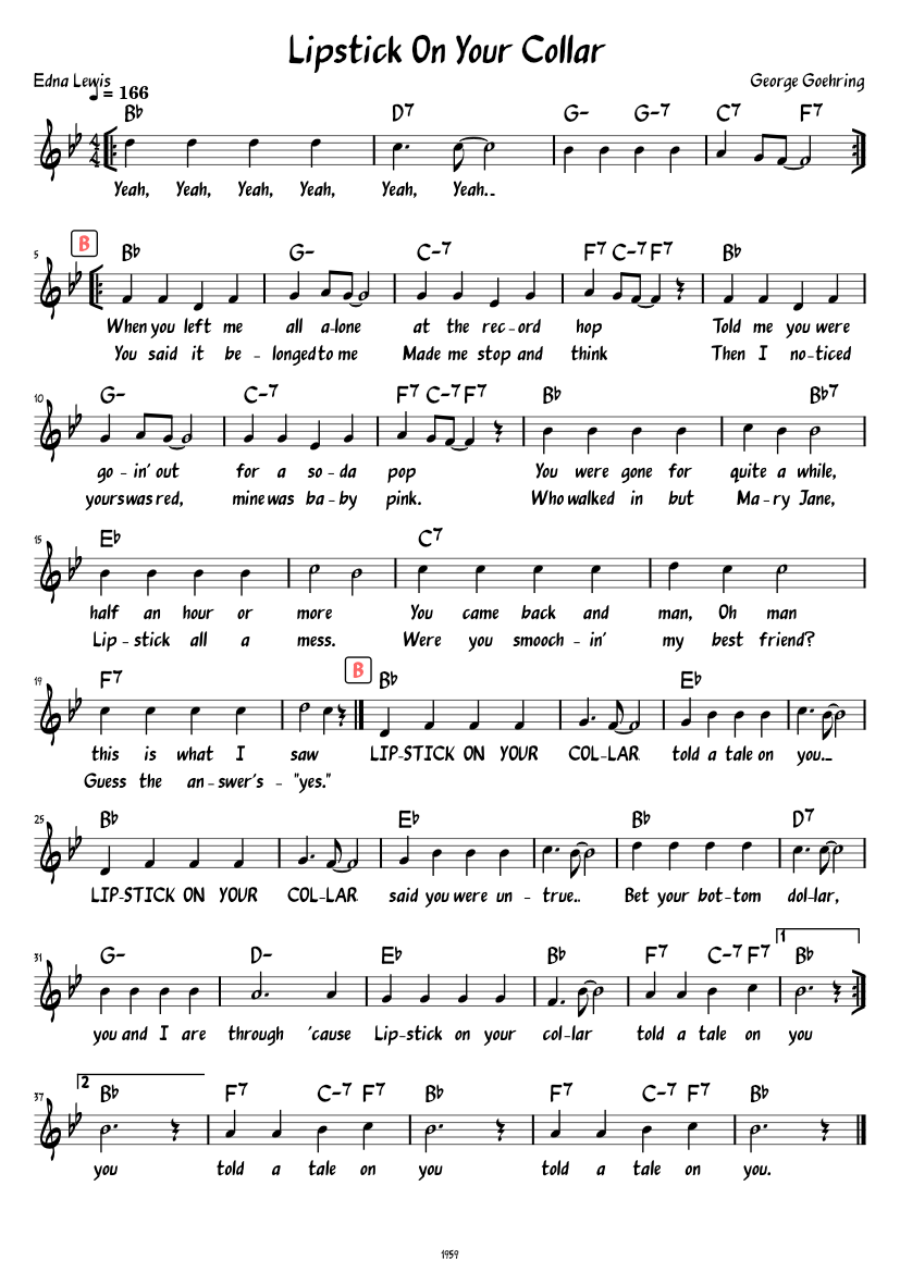 Lipstick On Your Collar (Lead Sheet with lyrics ) Sheet Music with ...