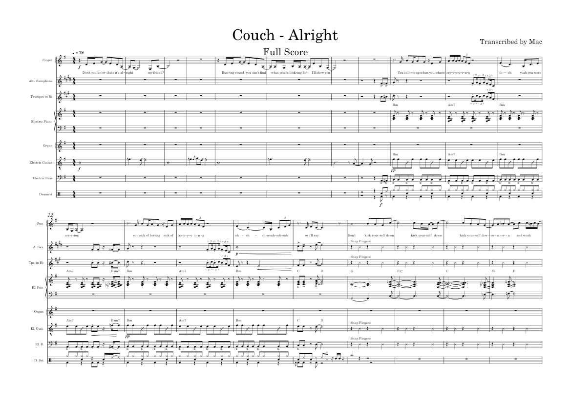 Alright – Couch Alright Sheet Music for Piano, Organ, Saxophone alto ...