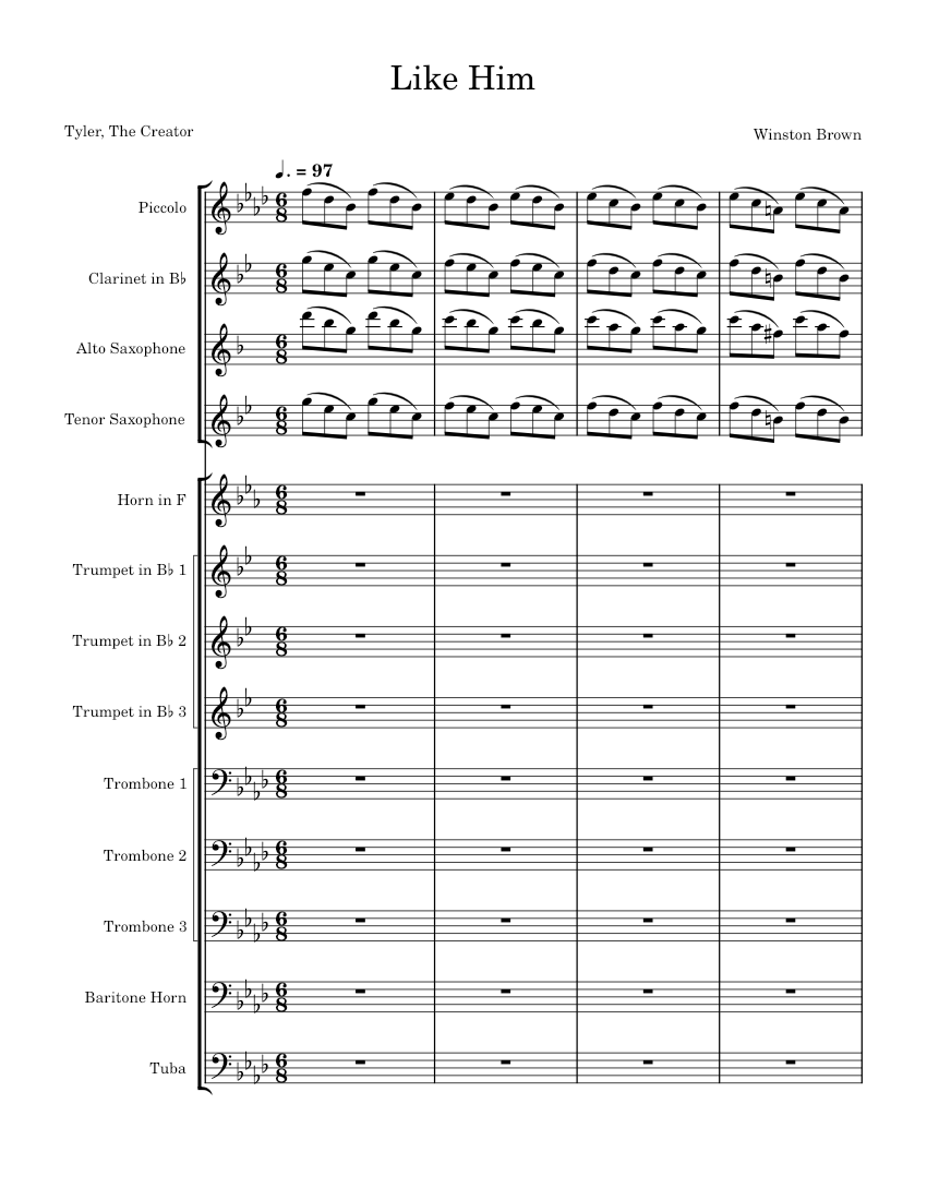 Like Him – Tyler, The Creator Sheet Music for Trombone, Tuba, Oboe ...