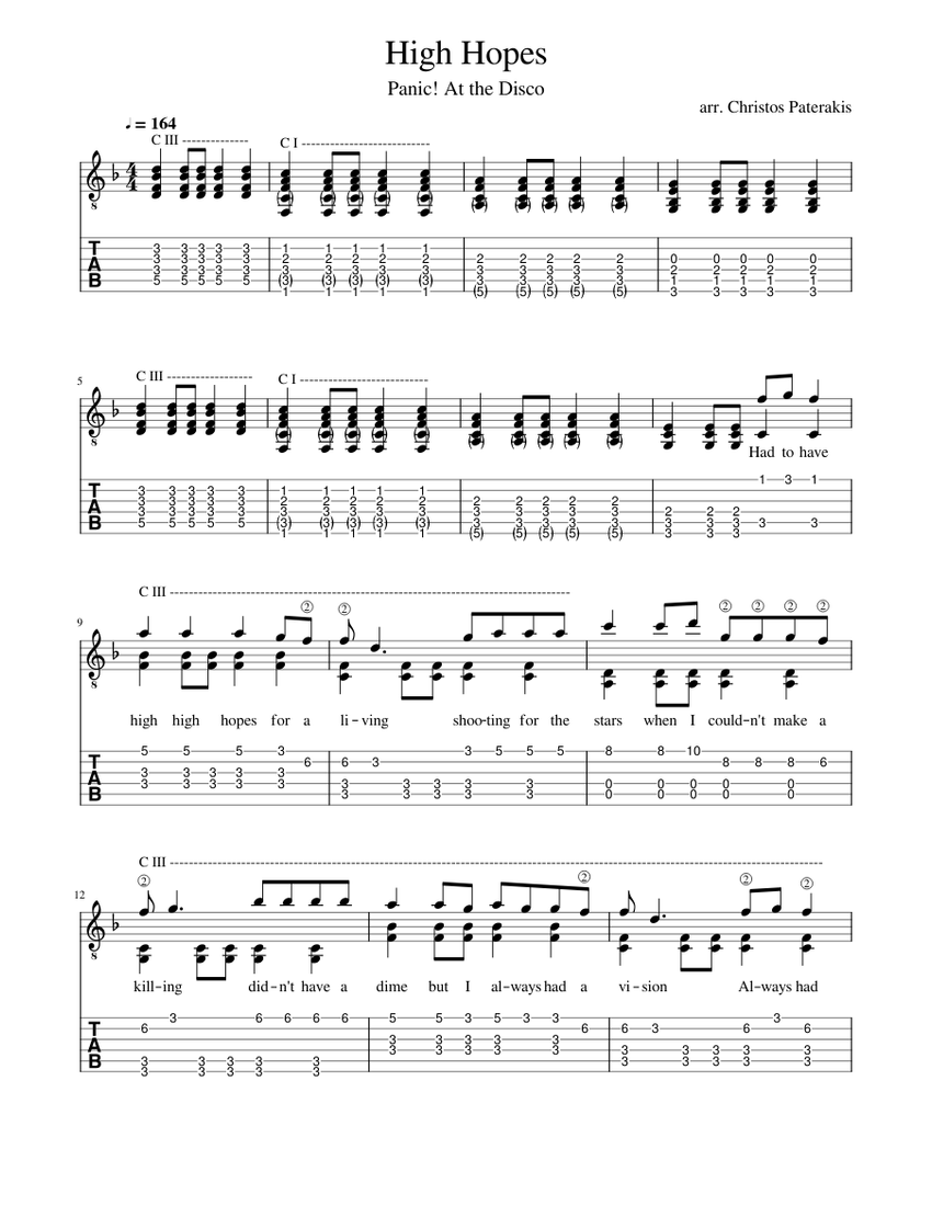 High Hopes Panic! At the Disco Sheet music for Guitar (Solo) | Download ...