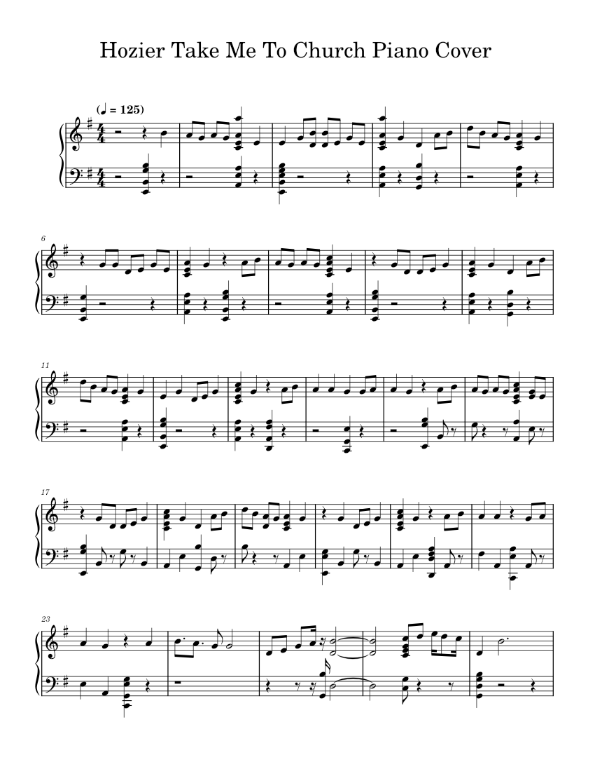 Take me to church – Hozier Take me to church Piano cover Sheet music for Piano (Solo ...