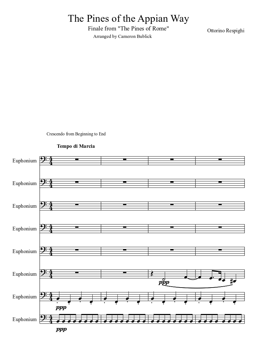 Pines of Rome (Finale) for Trombone Euphonium Octet Sheet Music for Euphonium (Brass Ensemble ...