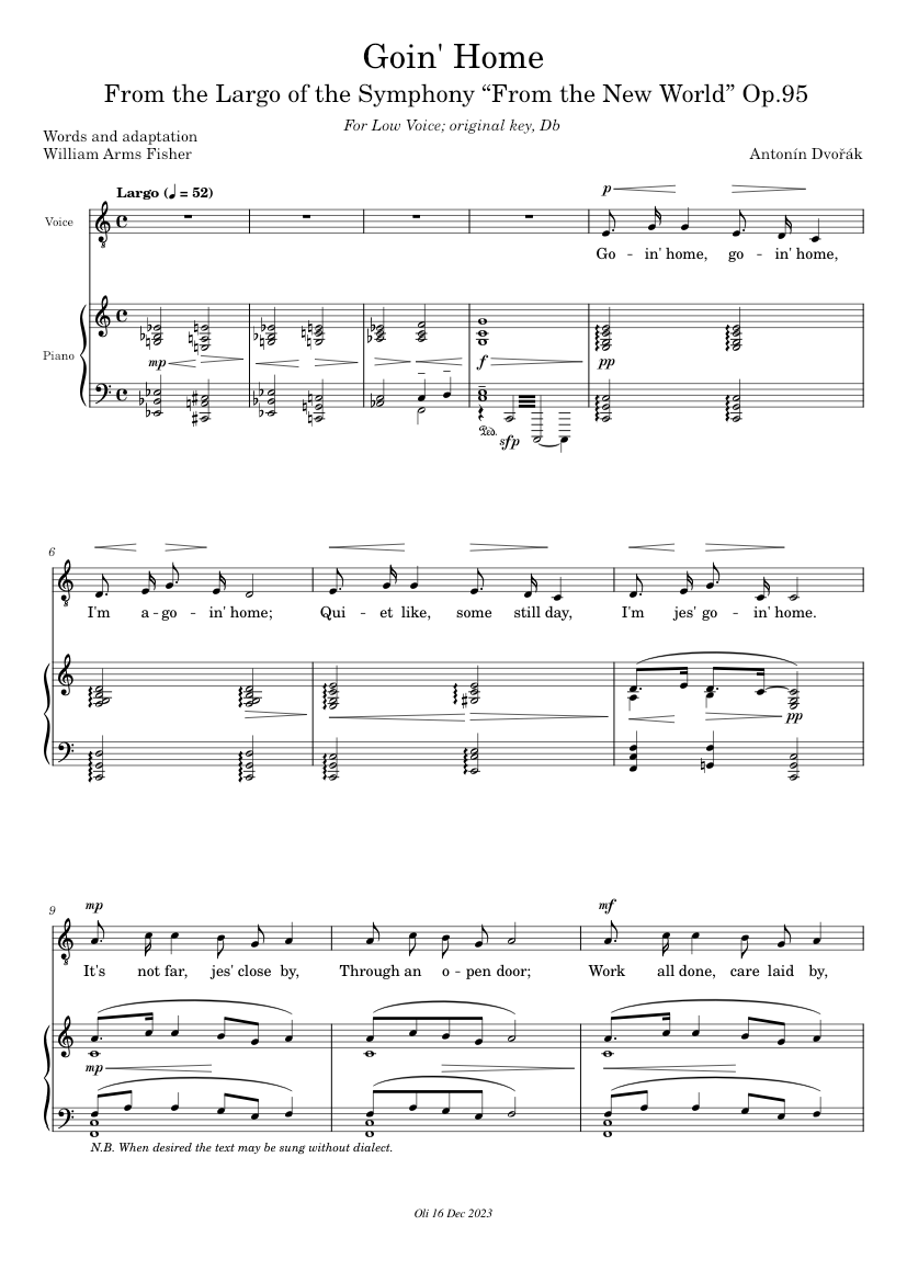 Goin' Home - Antonín Dvořák Sheet music for Piano, Vocals (Piano-Voice ...