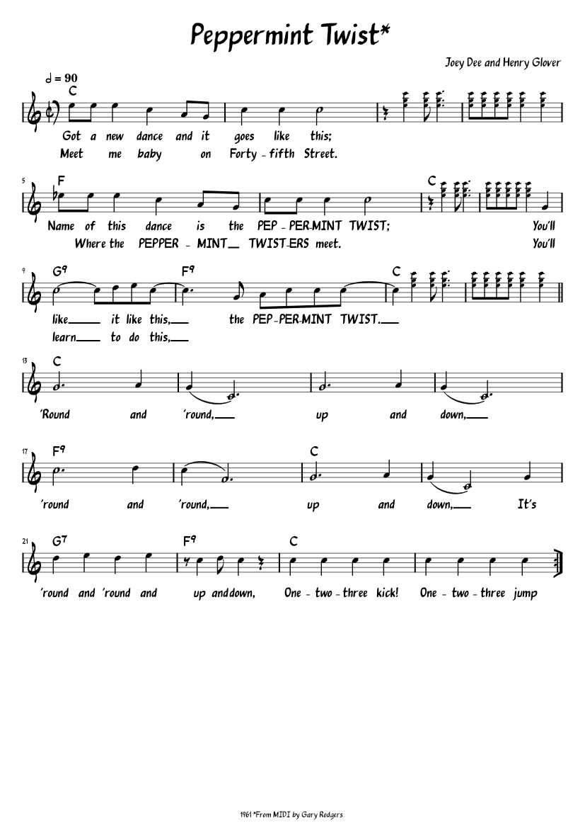 Peppermint Twist (Lead sheet with lyrics ) Sheet music for Piano (Solo ...