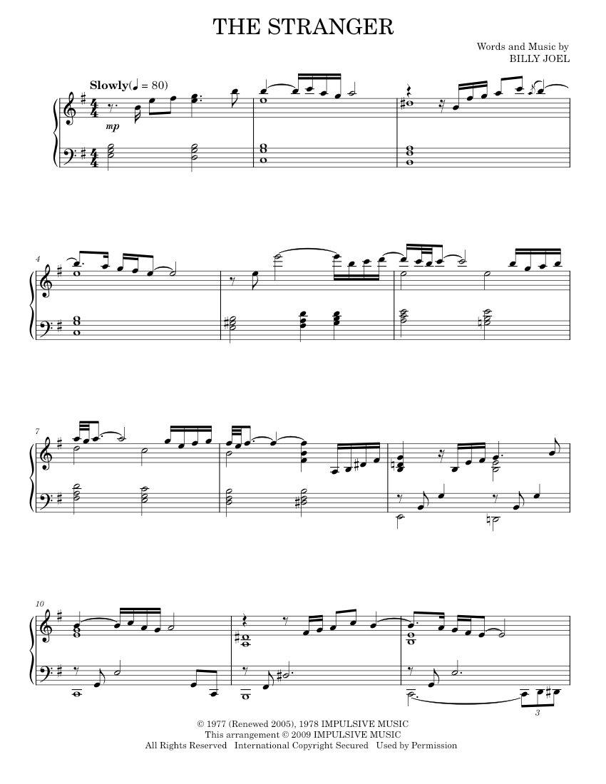 the stranger Sheet music for Piano by Billy Joel Official | MuseScore.com