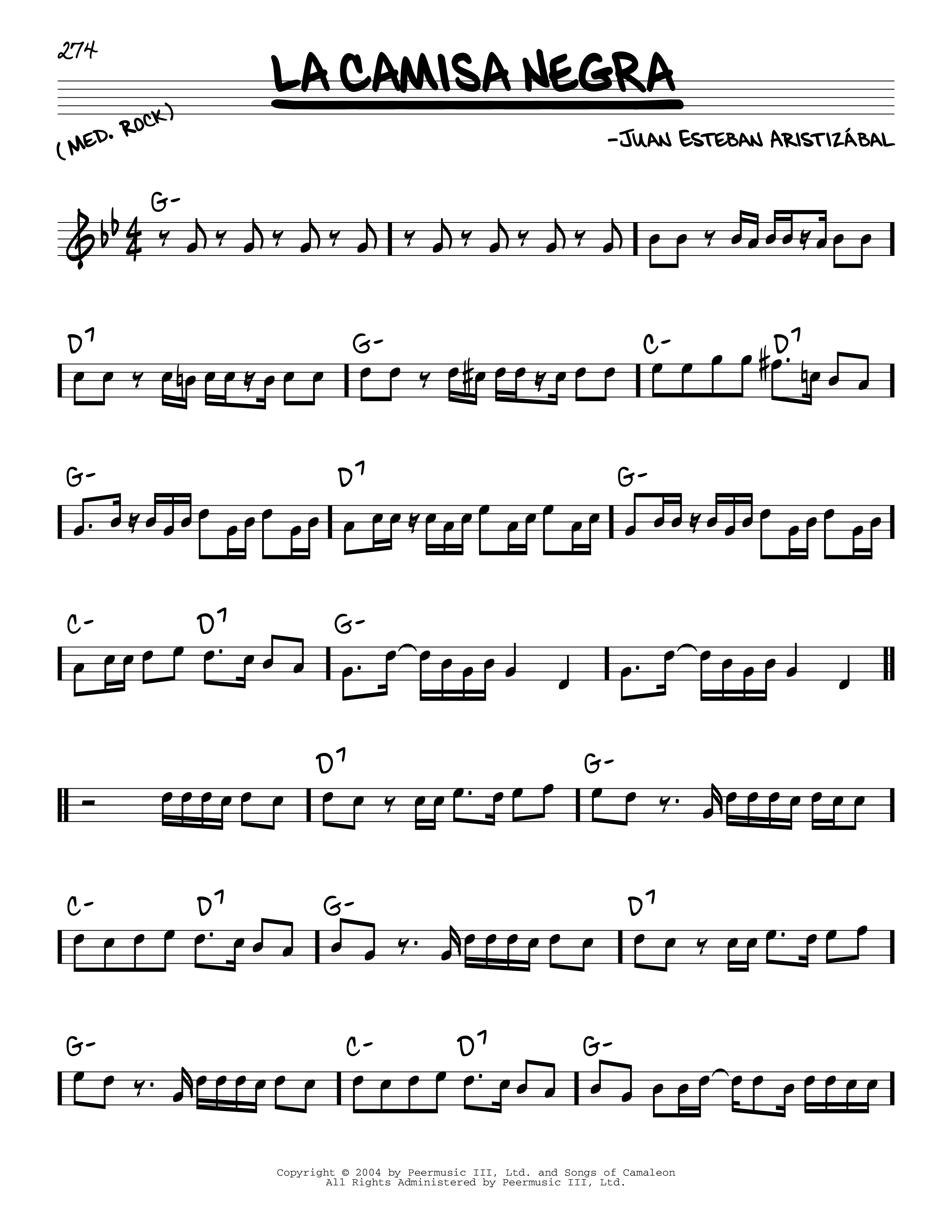 Play Official version of La camisa negra sheet music by Juanes for ...