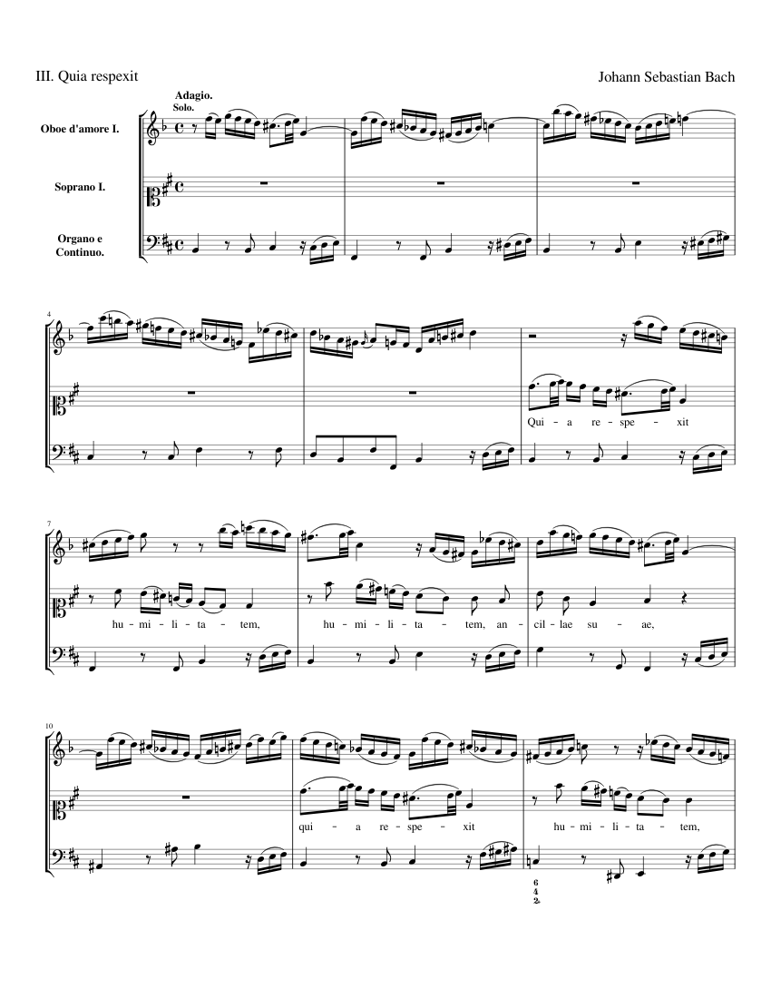 J.S. Bach: Magnificat in D Major, BWV 243 - III. Quia respexit - IV. Omnes generationes Sheet ...