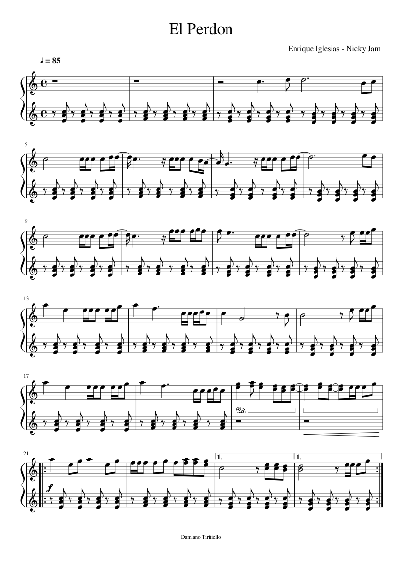 El perdon-Enrique Iglesias Sheet music for Piano (Solo) Easy ...
