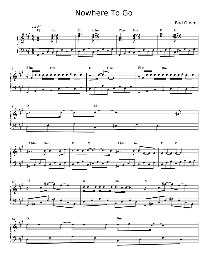 Nowhere To Go - Bad Omens Sheet Music for Piano (Piano Duo) | MuseScore.com