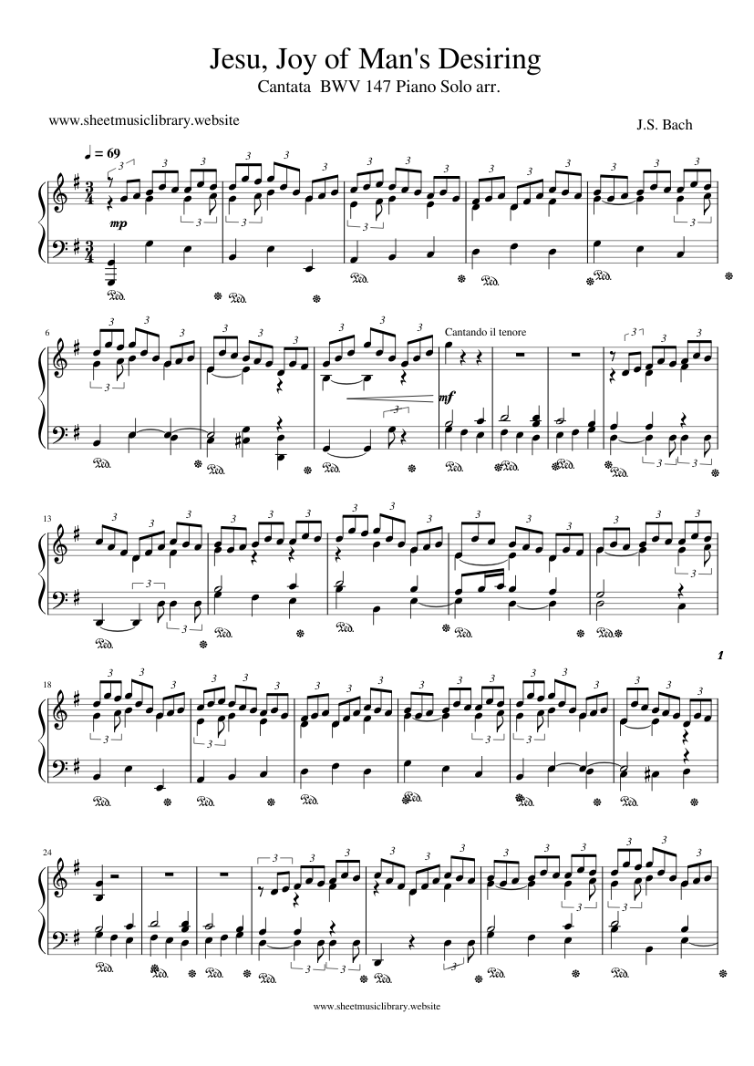 Jesu, Joy of Man's Desiring - J.S. Bach Sheet Music for Piano (Solo ...