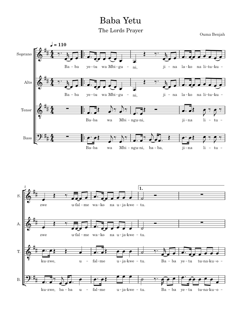 Baba Yetu Sheet Music for Piano, Bass guitar (Choral) | MuseScore.com