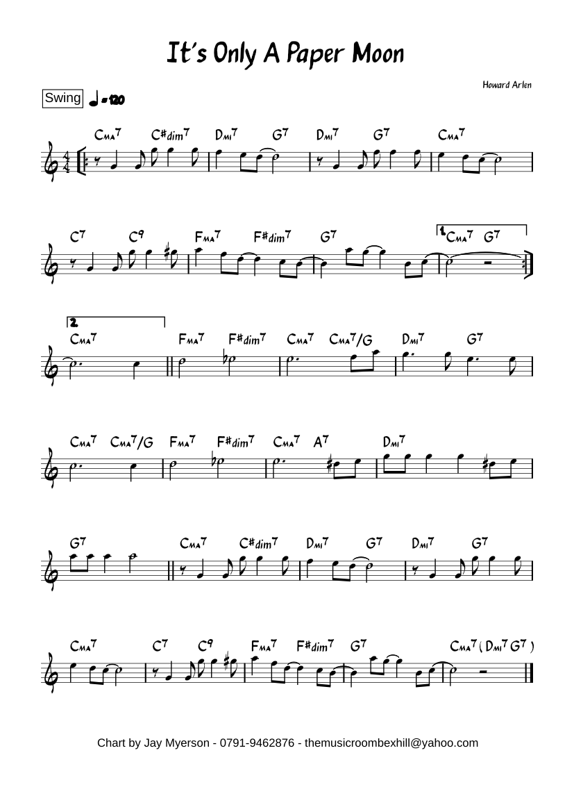 It's Only A Paper Moon – Harold Arlen It's Only A Paper Moon Sheet ...