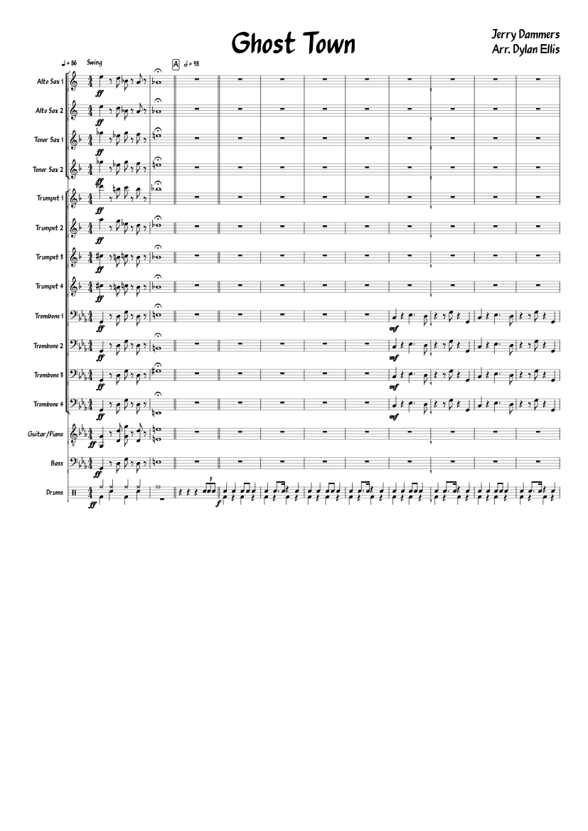Ghost Town (big band arrangement) Sheet Music with Chords for Trombone ...