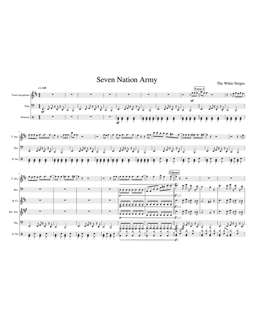 Seven Nation Army - The White Stripes Sheet music for Tuba, Clarinet ...