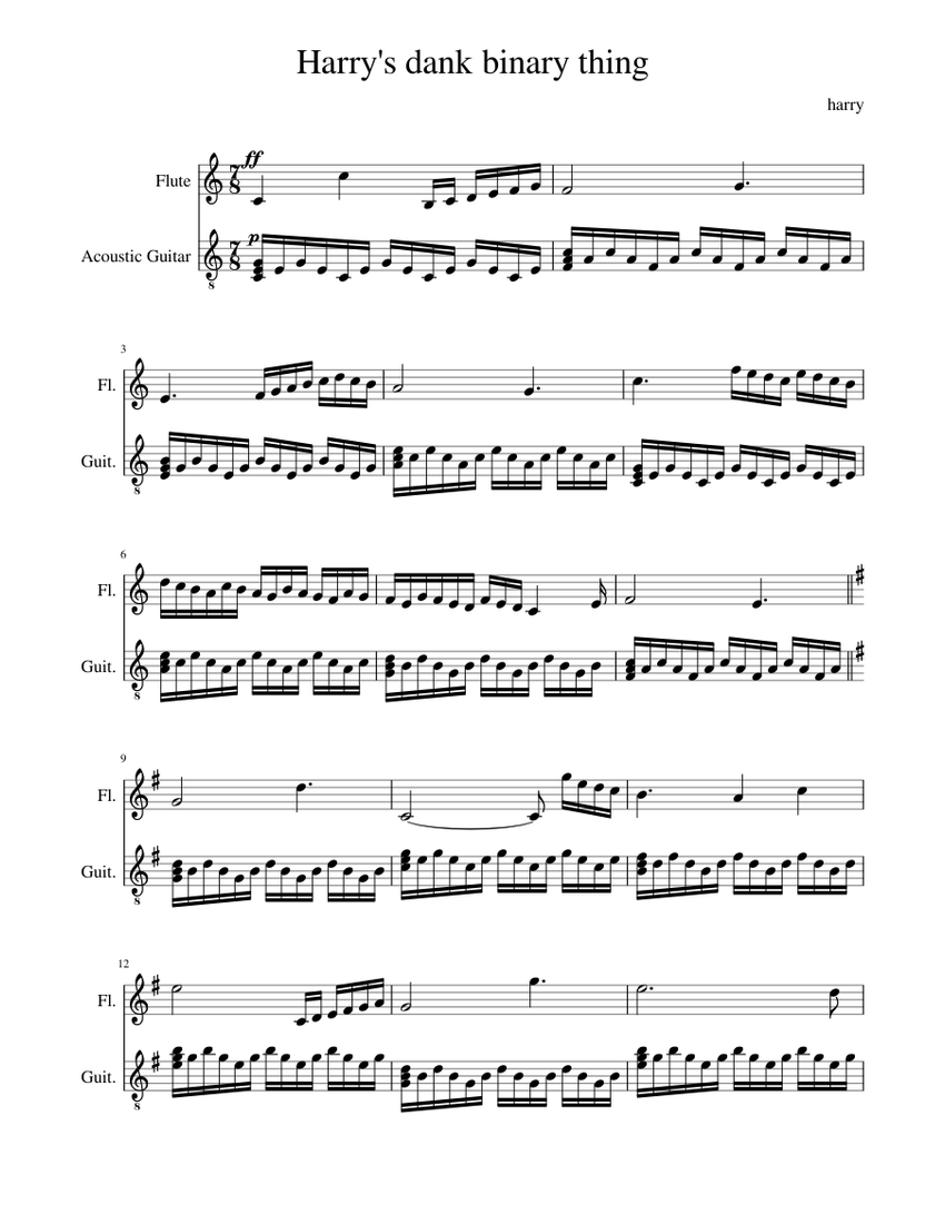 Harry's dank binary thing Sheet music for Flute, Guitar (Mixed Duet ...