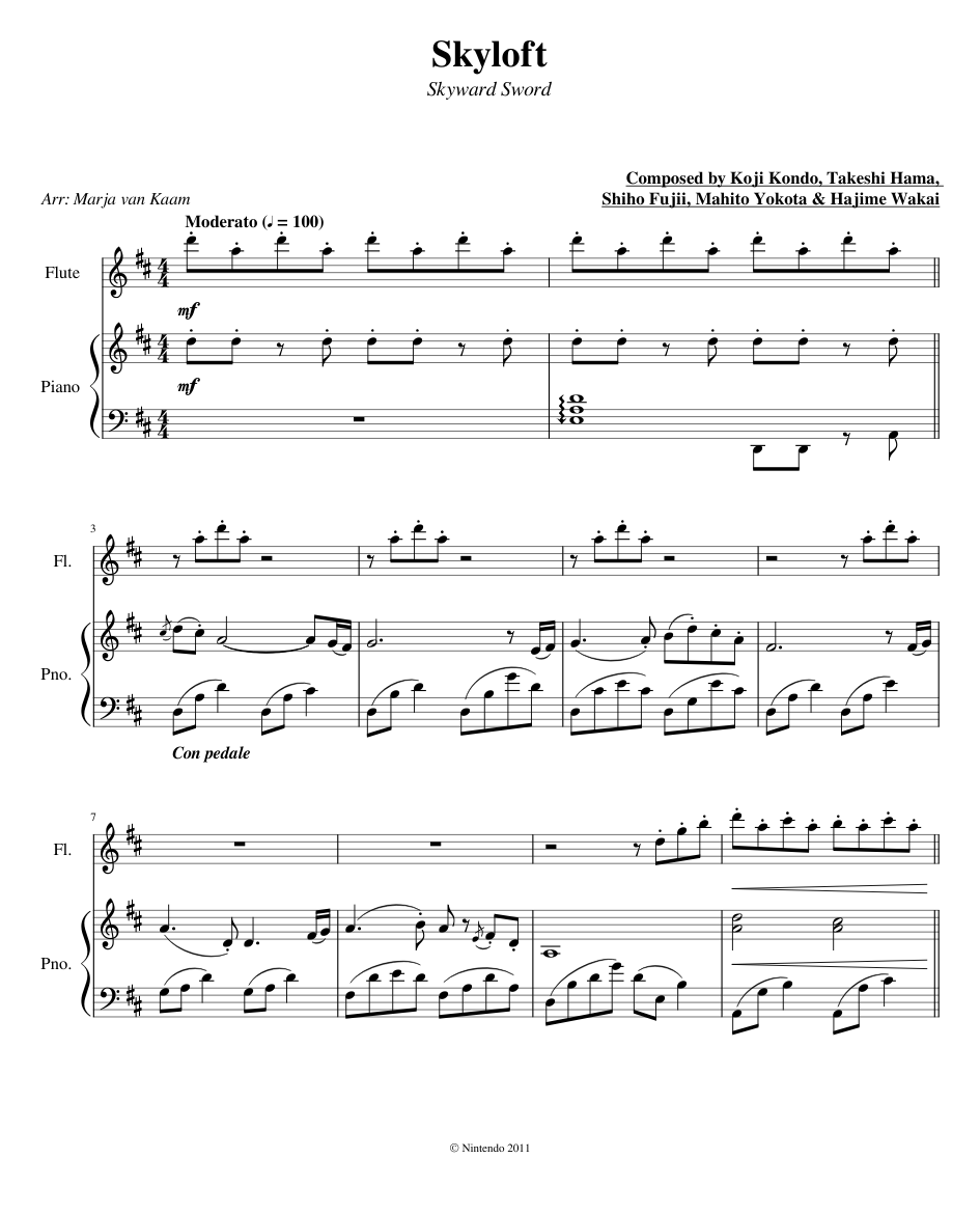 Skyward Sword: Skyloft for Flute and Piano Sheet Music for Piano, Flute (Mixed Duet) | MuseScore.com