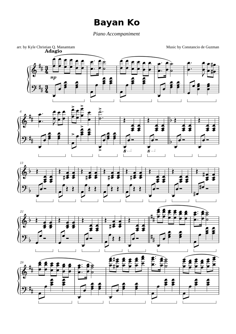 Bayan Ko Piano Accompaniment Sheet Music for Piano (Solo) | MuseScore.com