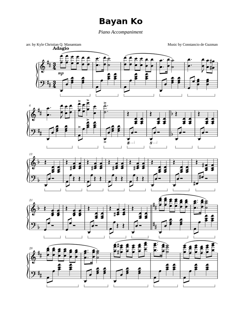 Bayan Ko Piano Accompaniment Sheet music for Piano (Solo) | Musescore.com