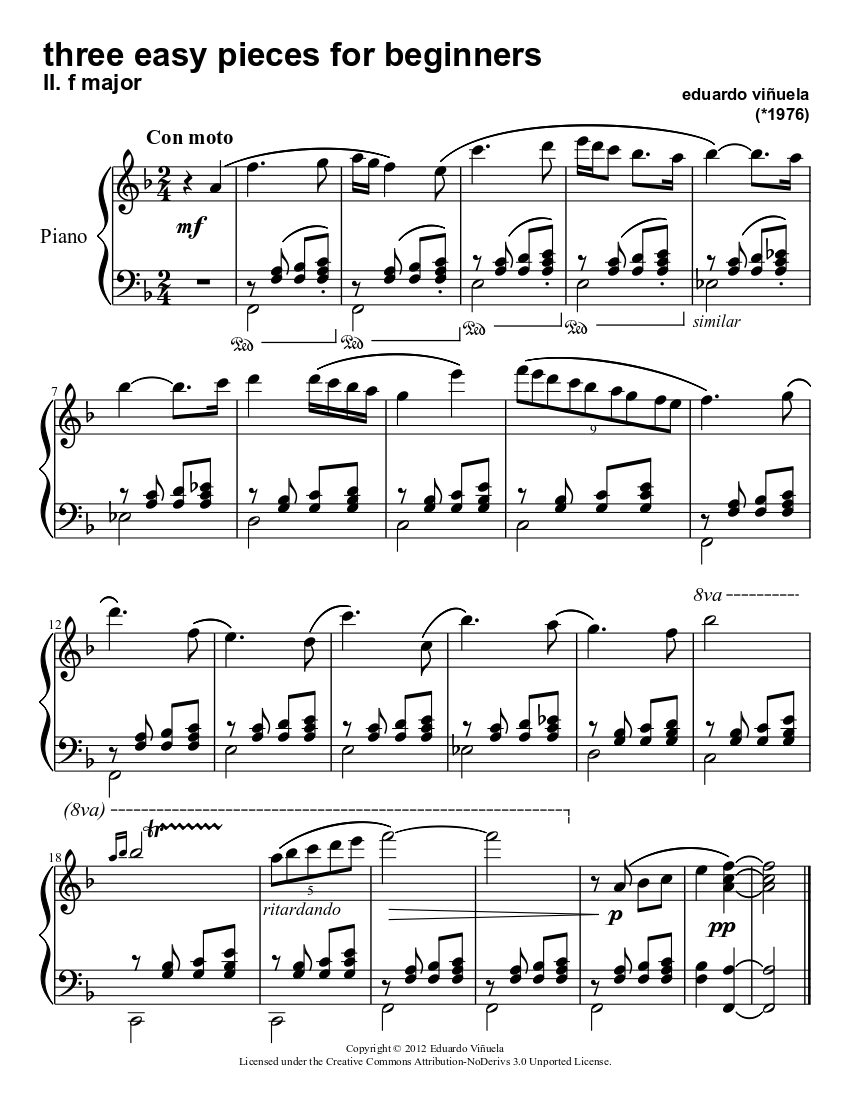 Three easy pieces for beginners. (II. F major) Sheet music for Piano ...