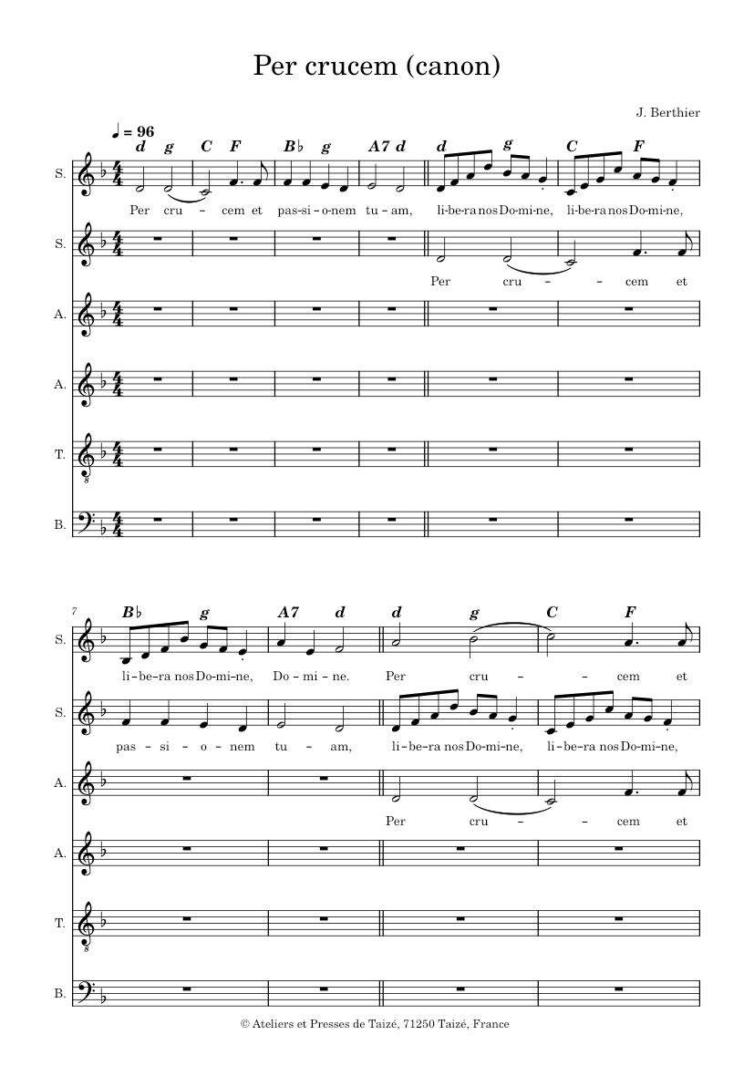 Per crucem (canon) – Taizé Sheet music for Soprano, Alto, Tenor, Bass ...