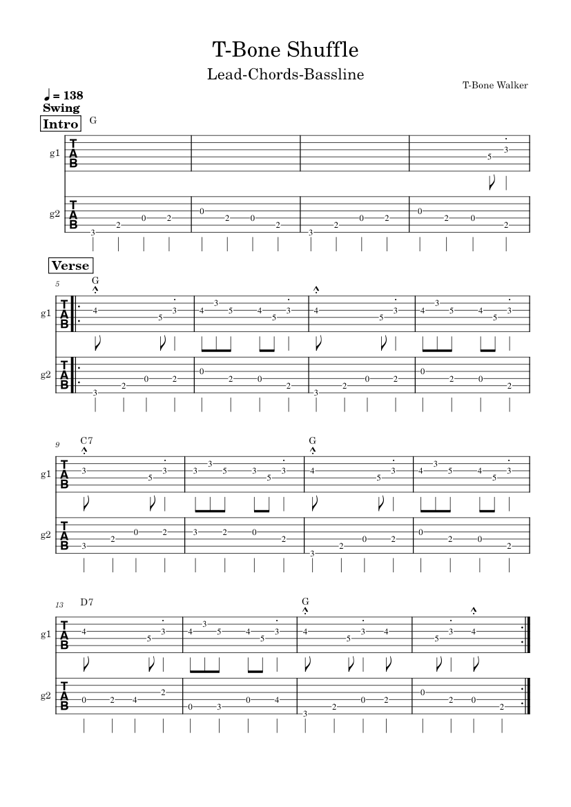T-bone Shuffle – T-Bone Walker Sheet Music and Tab with Chords for ...