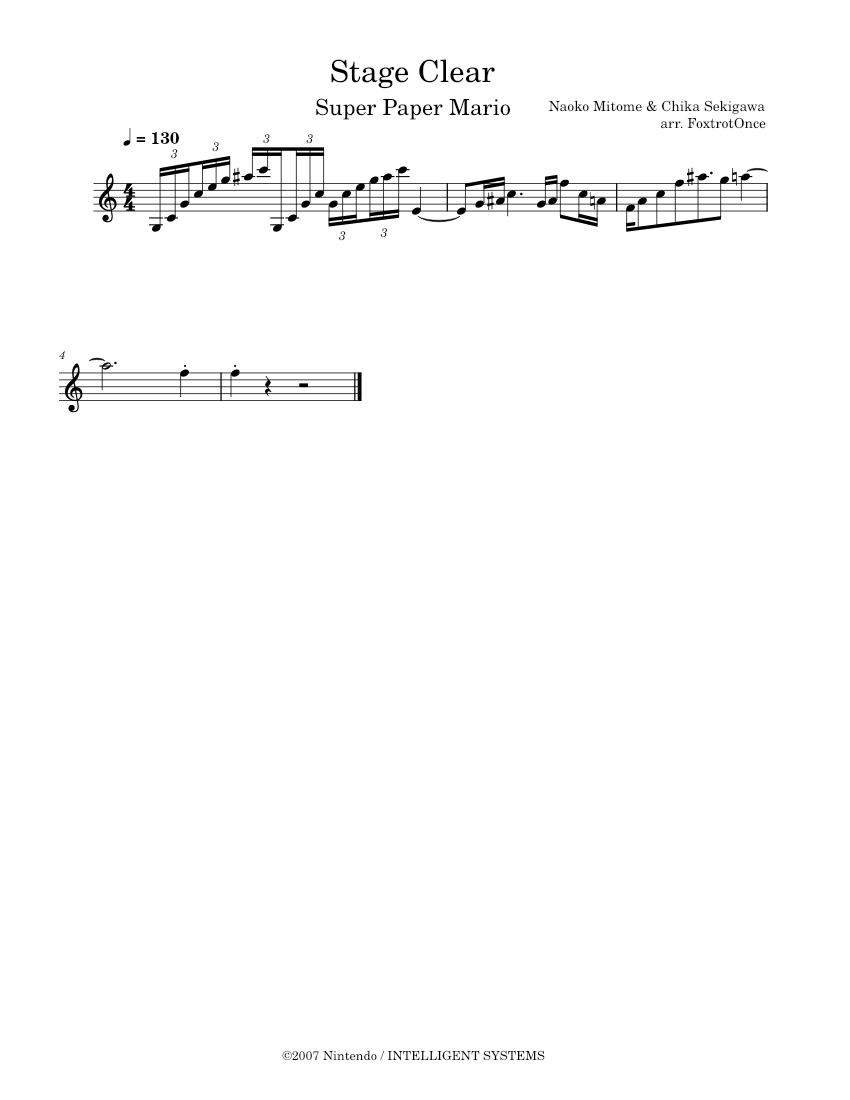 Stage Clear – Naoko Mitome and Chika Sekigawa [Super Paper Mario] Sheet ...