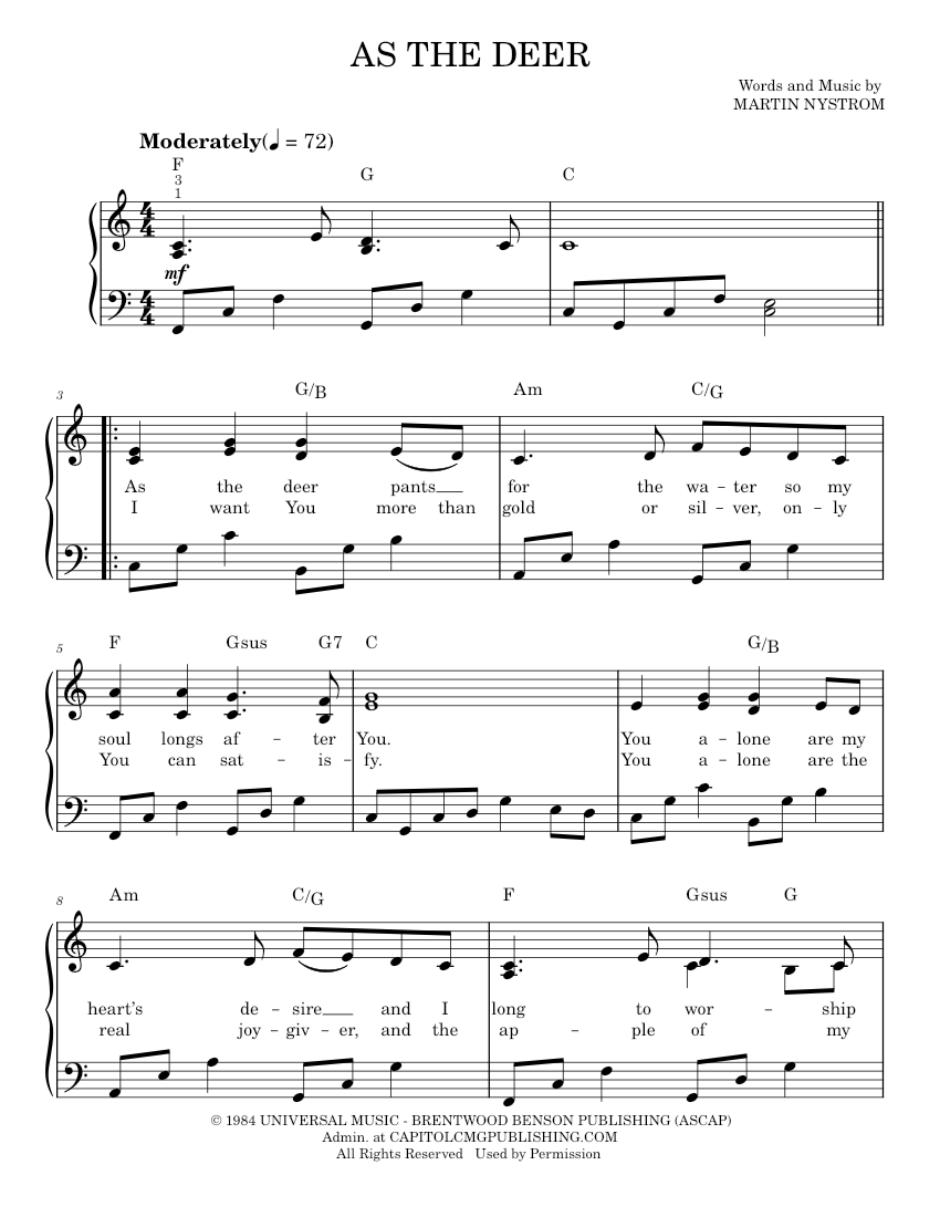 Play Official version of As the deer Sheet Music by Martin J Nystrom ...