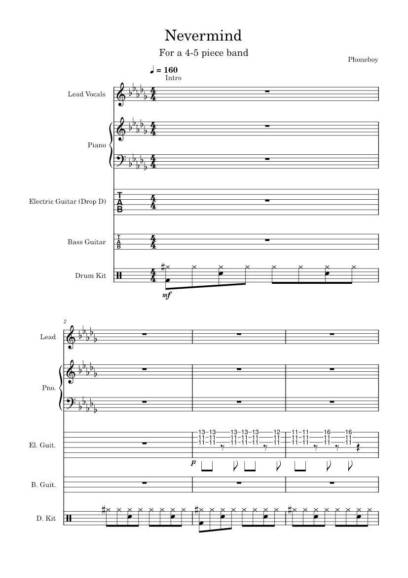 Nevermind (Phoneboy) Sheet Music and Tab for Piano, Vibraphone, Guitar ...
