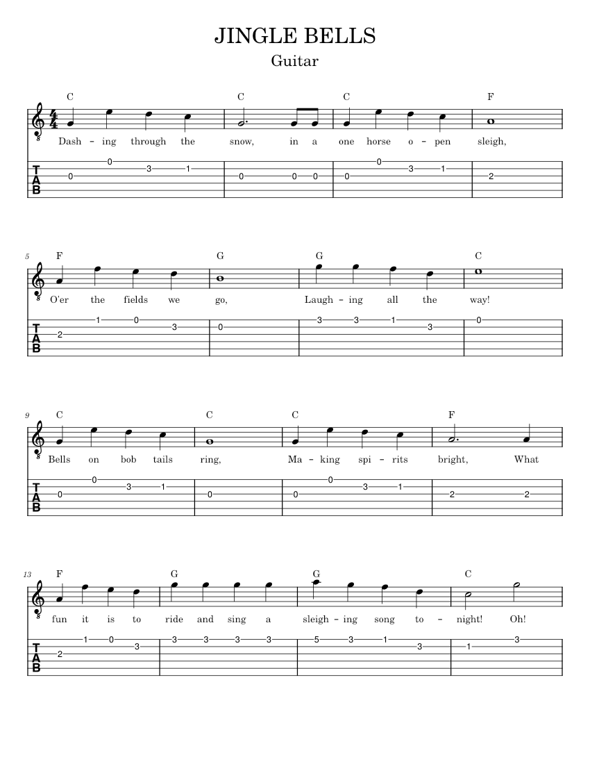 Jingle bells – Misc Traditional Jingle Bells (Guitar Tab, Notes, and ...