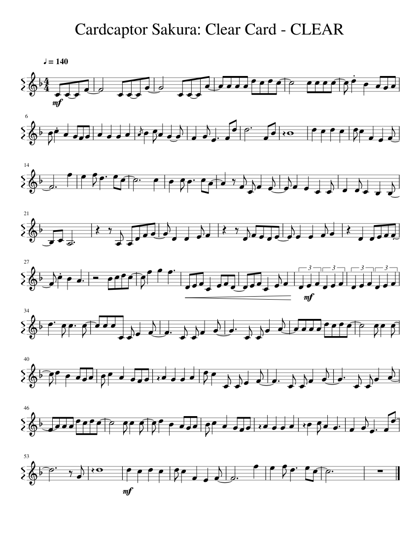 Cardcaptor Sakura Opening Trumpet/ Violin (CLEAR) Sheet Music for Piano ...