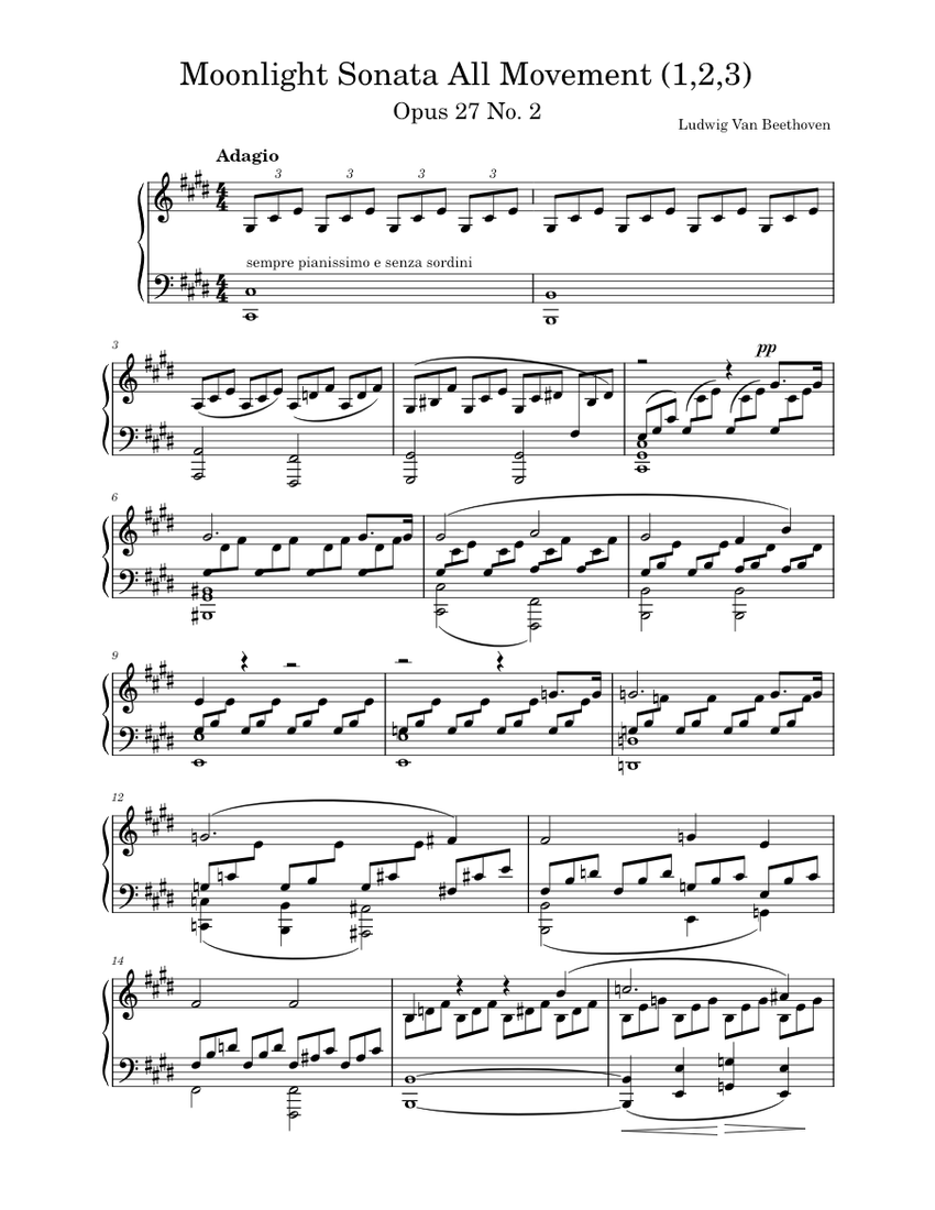 Moonlight Sonata – Ludwig van Beethoven- All Three Movements Sheet ...