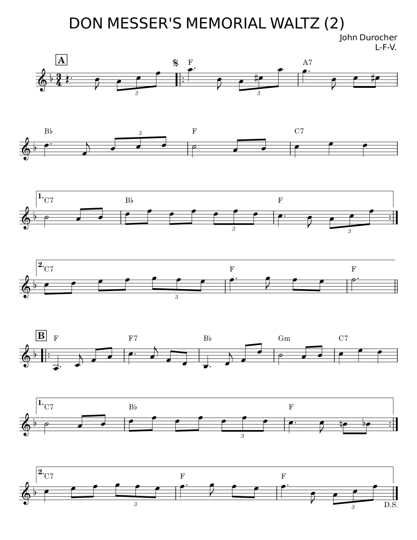 DON MESSER'S MEMORIAL WALTZ - John Durocher Sheet Music with Chords for ...