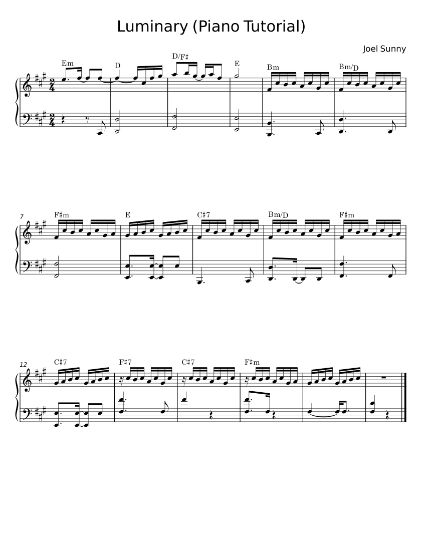 Luminary - Joel Sunny Sheet Music with Chords for Piano (Solo) easy ...